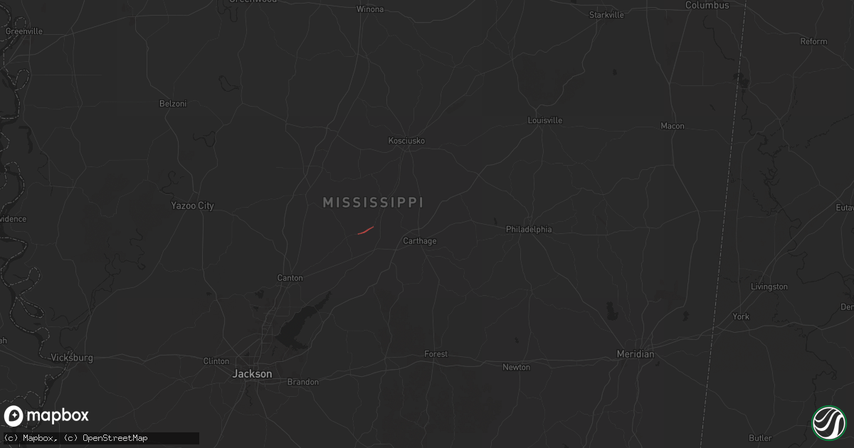 Hail Map in Carthage, MS on January 9, 2026 - HailTrace