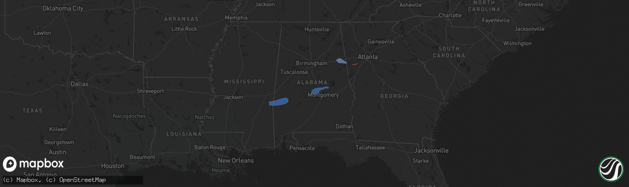 Hail Map in Alabama on January 10, 2026 - HailTrace