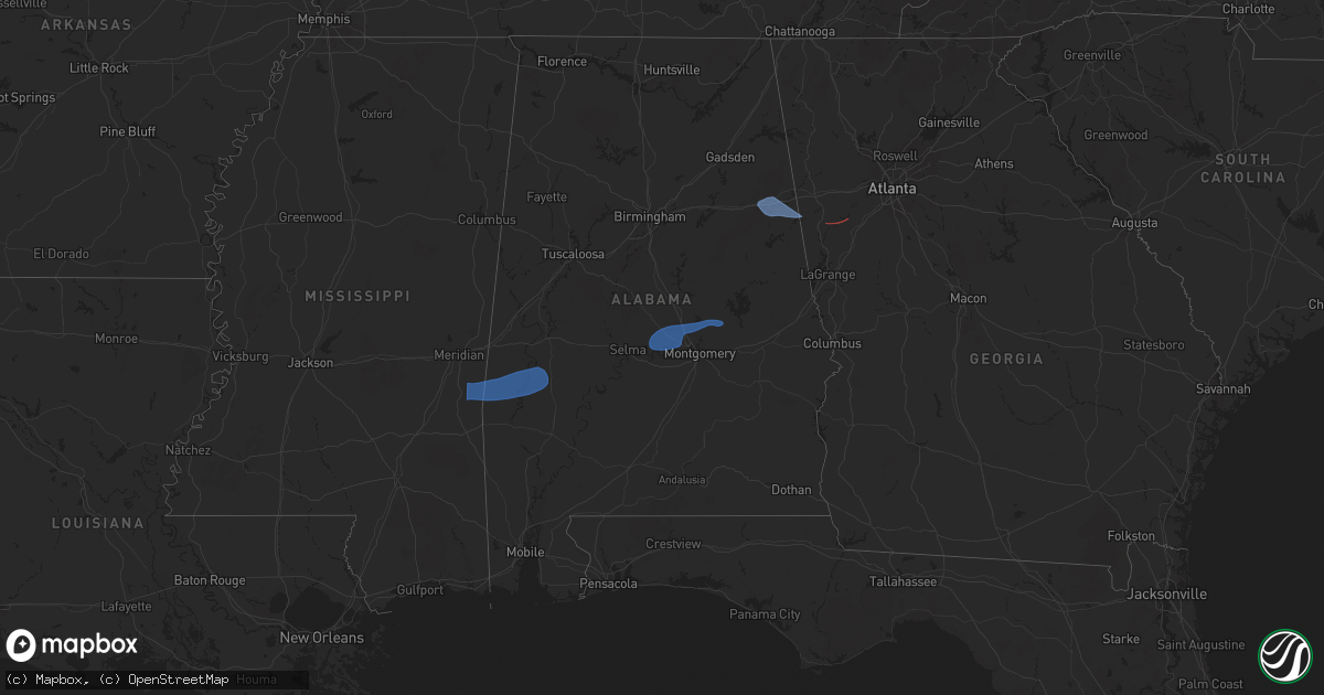 Hail Map in Alabama on January 10, 2026 - HailTrace
