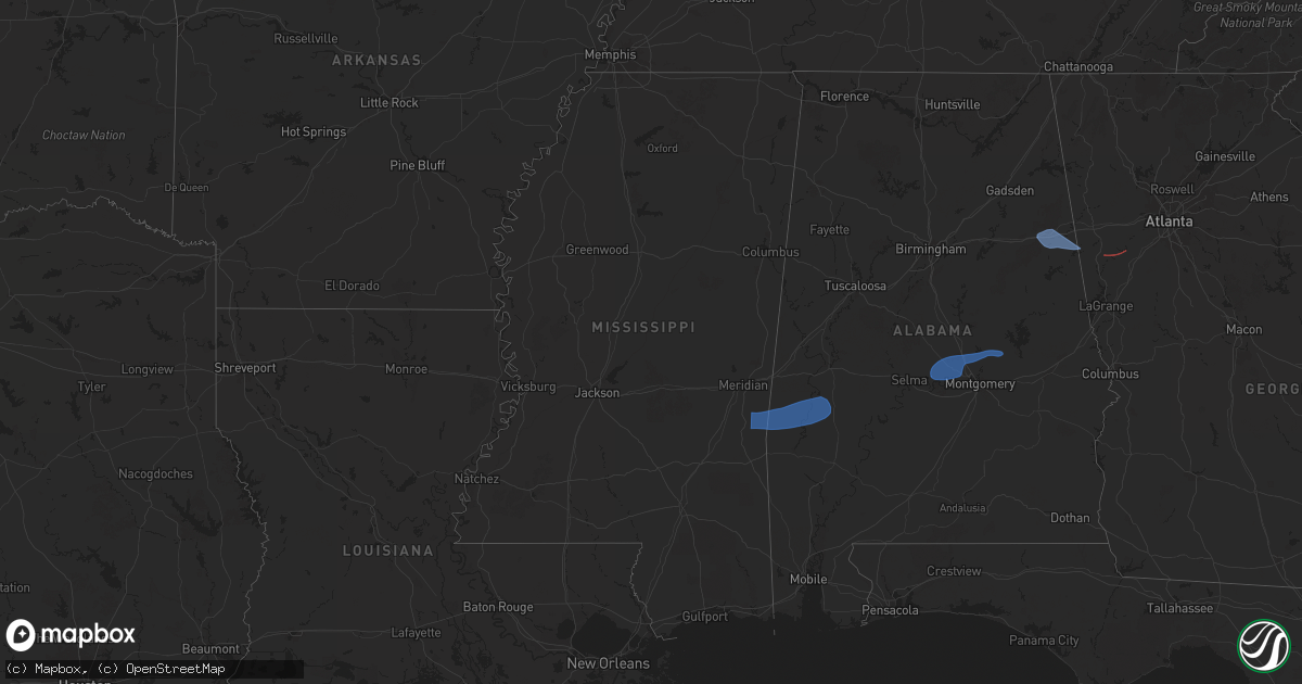 Hail Map in Mississippi on January 10, 2026 - HailTrace