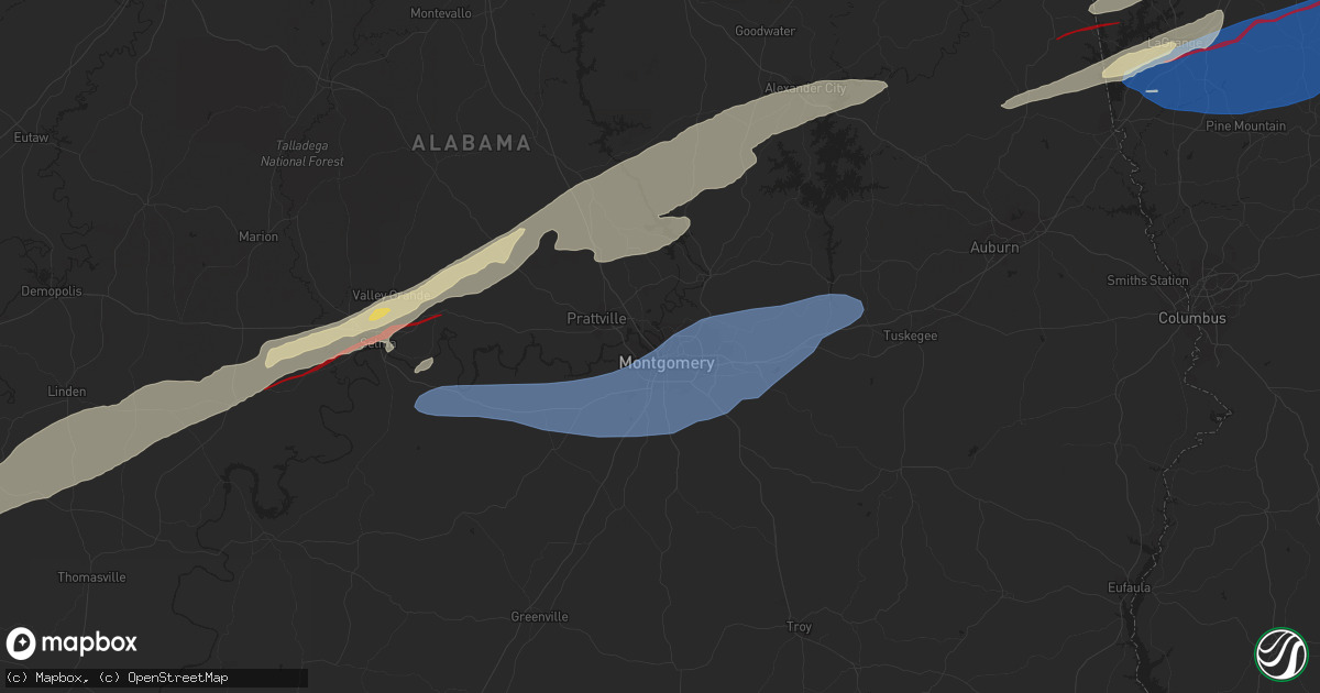 Hail Map in Montgomery, AL on January 12, 2023 - HailTrace