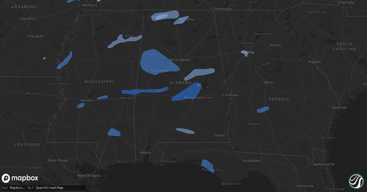 Hail Map in Alabama on February 15, 2025 - HailTrace