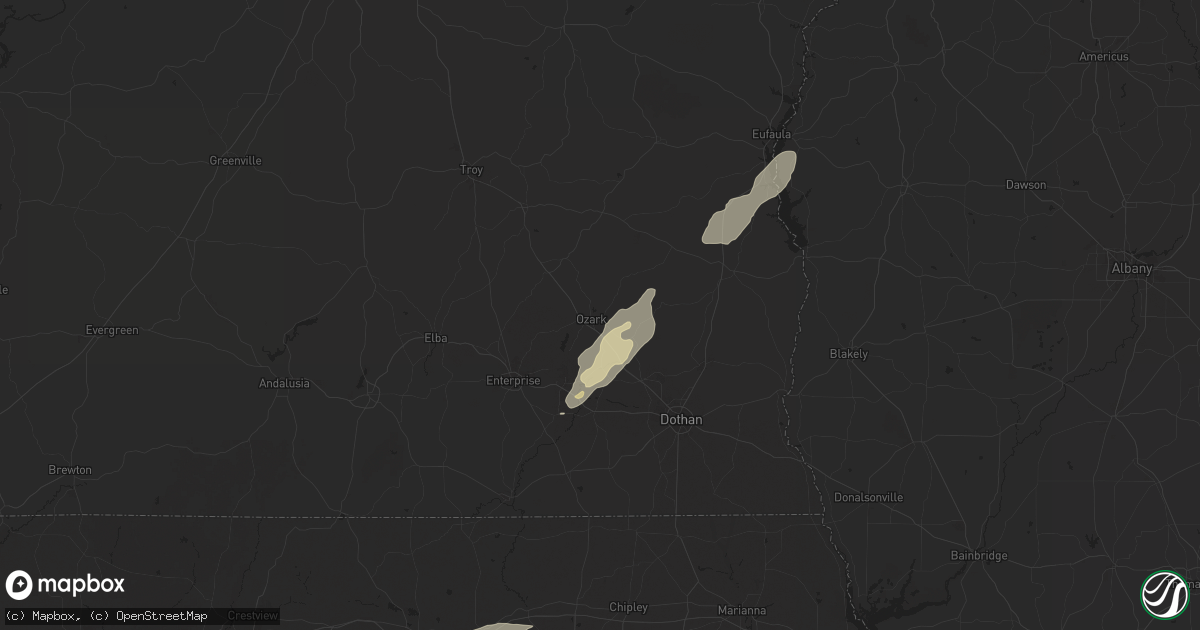 Hail Map in Ozark, AL on March 9, 2025 - HailTrace