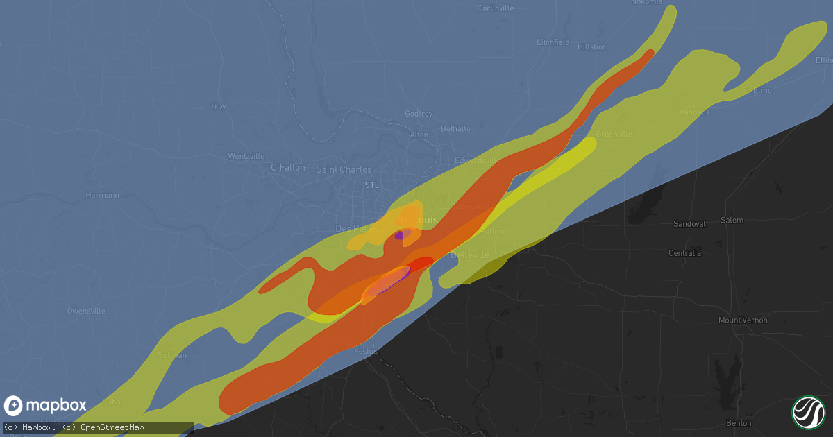 Hail Map in Saint Louis, MO on March 14, 2025 - HailTrace