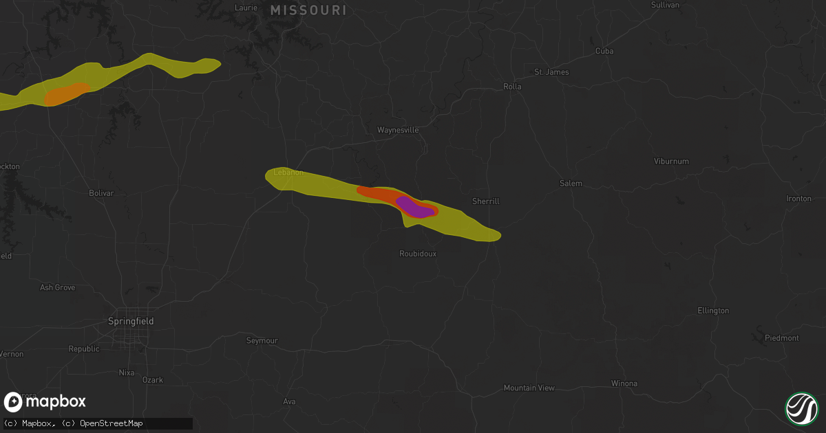 Hail Map in Plato, MO on March 22, 2025 - HailTrace