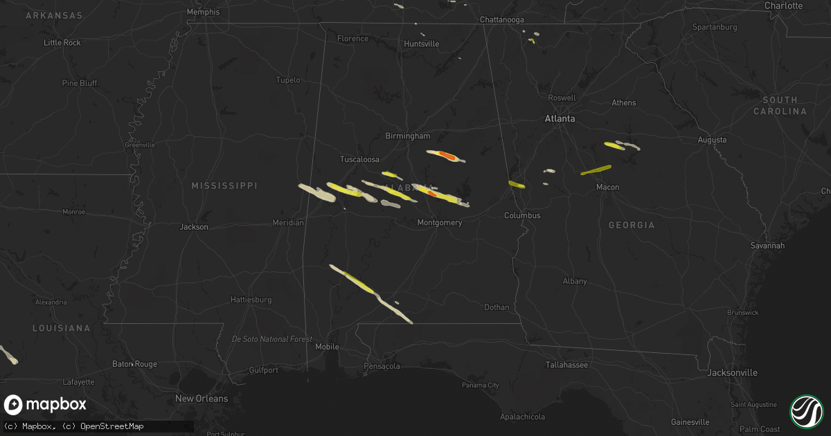 Hail Map in Alabama on March 25, 2019 - HailTrace