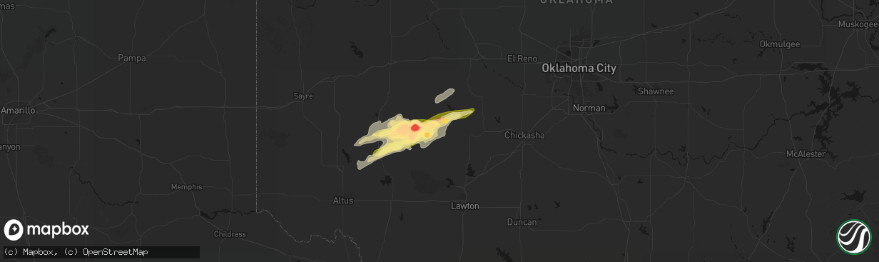 Hail Map in Carnegie, OK on April 3, 2026 - HailTrace