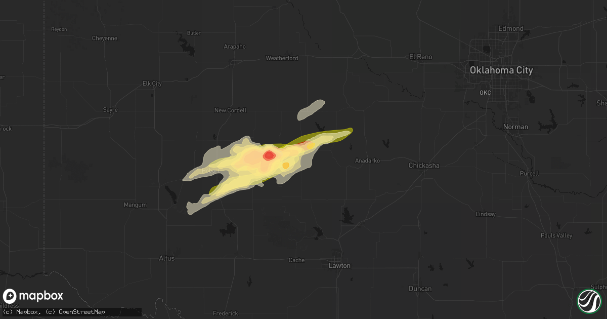 Hail Map in Carnegie, OK on April 3, 2026 - HailTrace