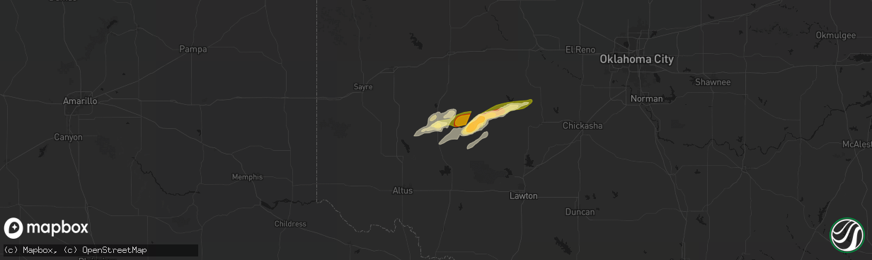 Hail Map in Hobart, OK on April 3, 2026 - HailTrace