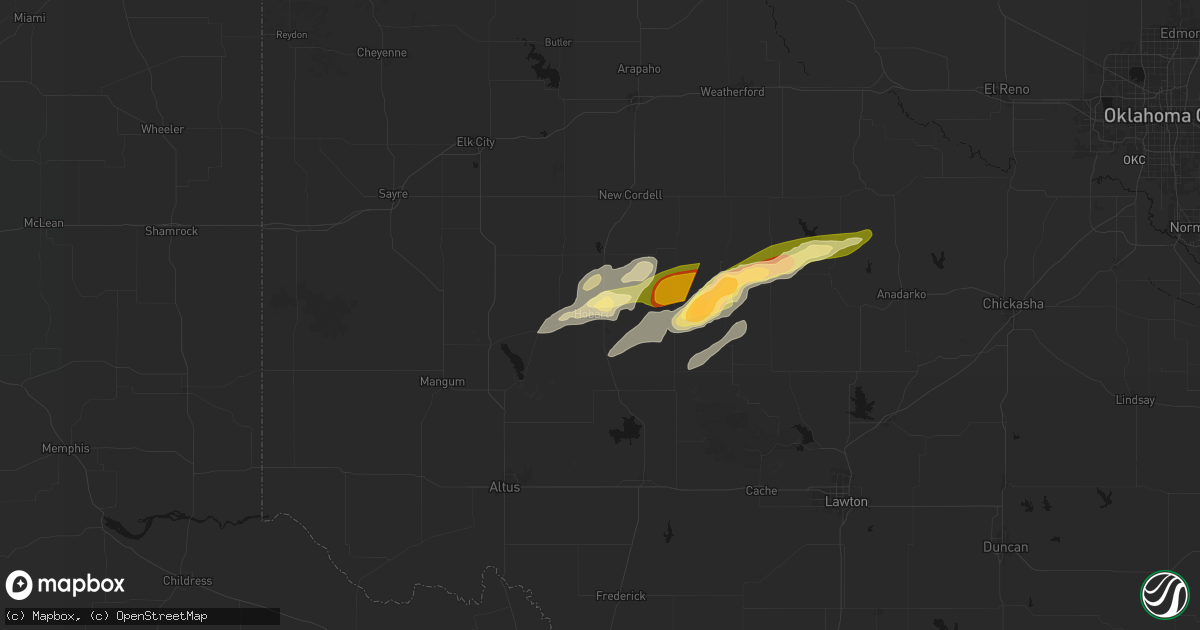 Hail Map in Hobart, OK on April 3, 2026 - HailTrace