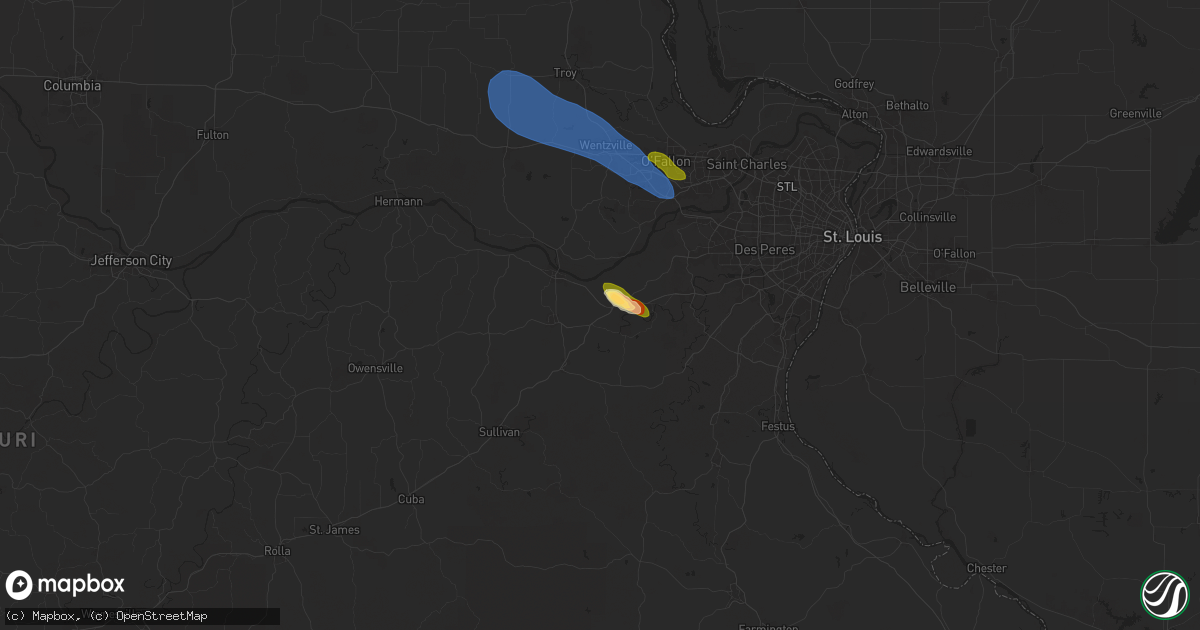 Hail Map in Villa Ridge, MO on April 10, 2025 - HailTrace
