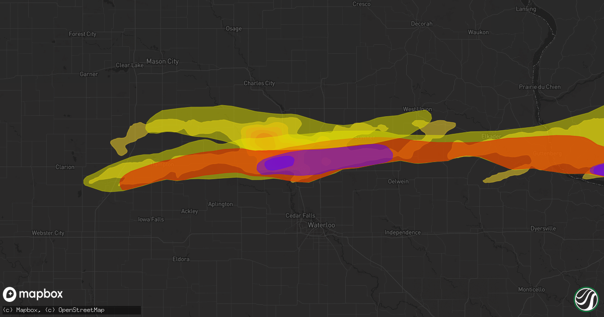 Hail Map in Waverly, IA on April 17, 2025 - HailTrace