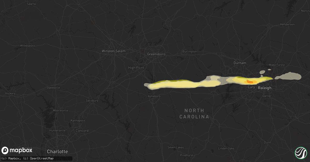 Hail Map in Randleman, NC on April 22, 2025 - HailTrace