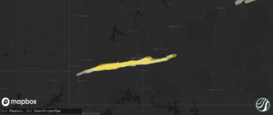 Hail Map in Springfield, MO on April 27, 2026 - HailTrace