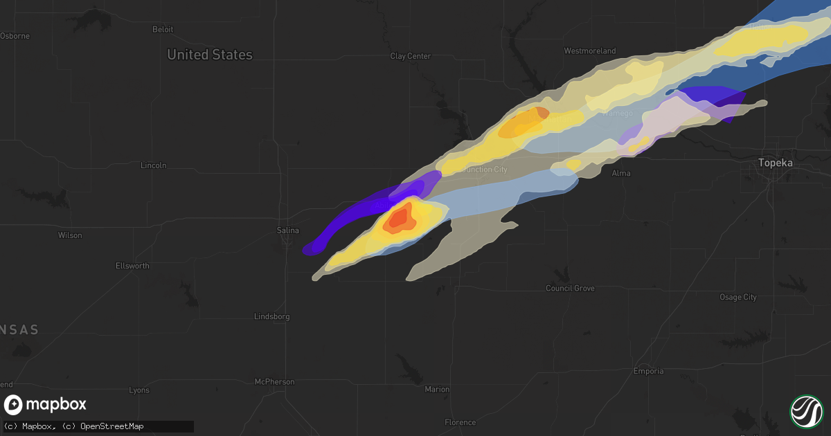 Hail Map in Enterprise, KS on April 28, 2025 - HailTrace