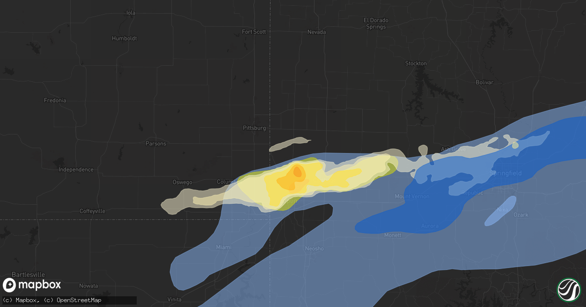 Hail Map in Oronogo, MO on April 29, 2025 - HailTrace