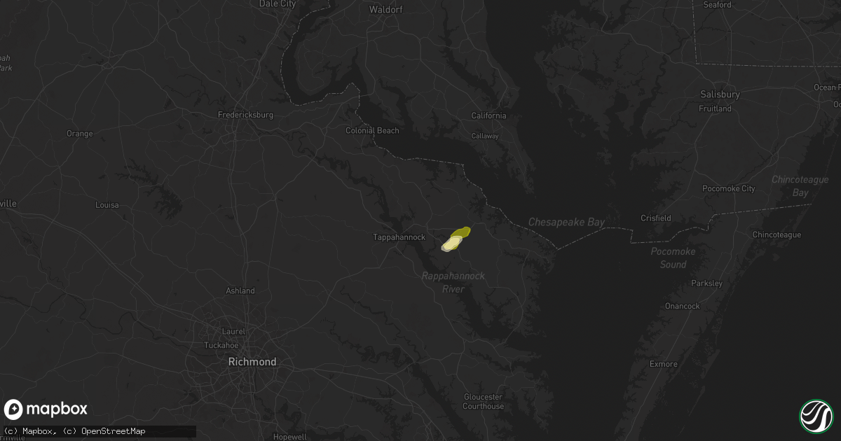 Hail Map in Warsaw, VA on May 1, 2025 - HailTrace