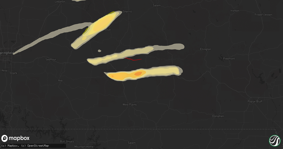 Hail Map in Mountain View, MO on May 16, 2025 - HailTrace