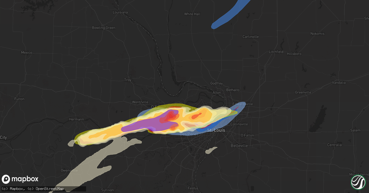 Hail Map in Saint Charles, MO on May 16, 2025 - HailTrace