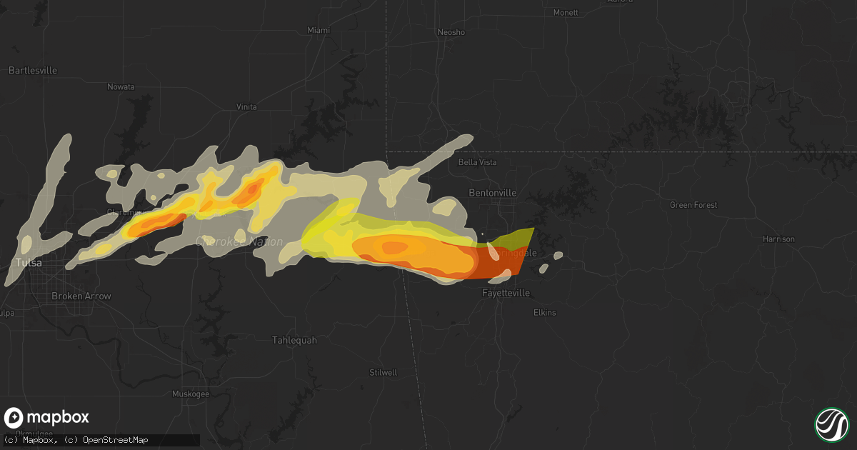 Hail Map in Gentry, AR on May 18, 2025 - HailTrace