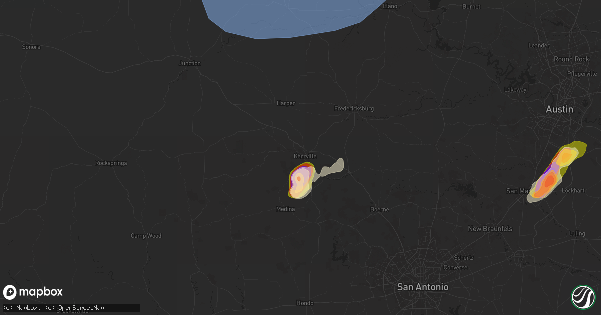 Hail Map in Kerrville, TX on May 22, 2025 - HailTrace