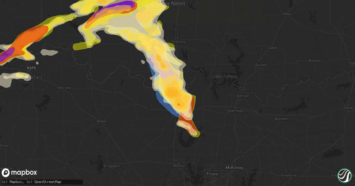 Hail Map in Thackerville, OK on May 22, 2025 - HailTrace