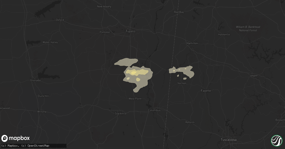 Hail Map in Aberdeen, MS on June 7, 2025 - HailTrace