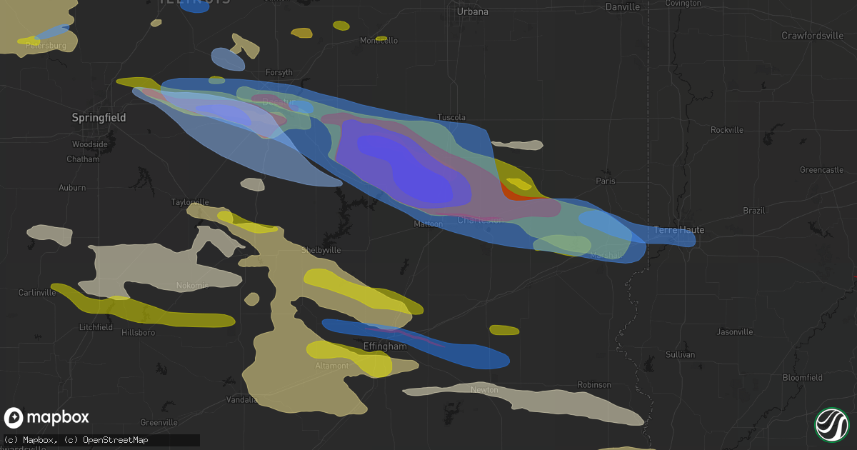 Hail Map in Mattoon, IL on June 17, 2026 - HailTrace