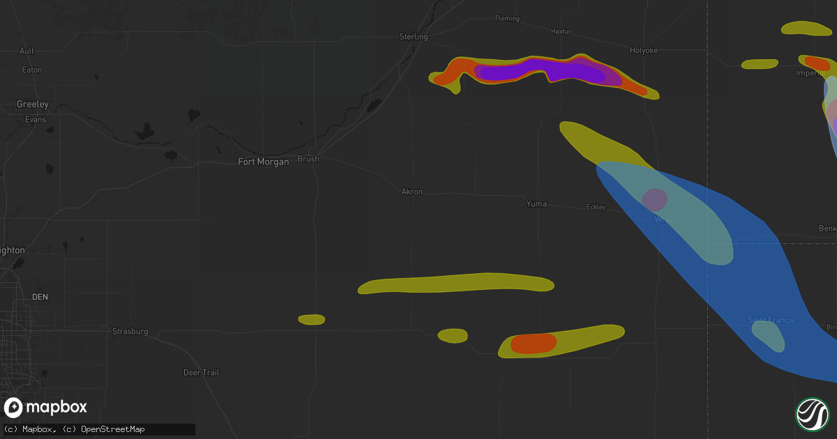 Hail Map in Akron, CO on June 21, 2026 - HailTrace