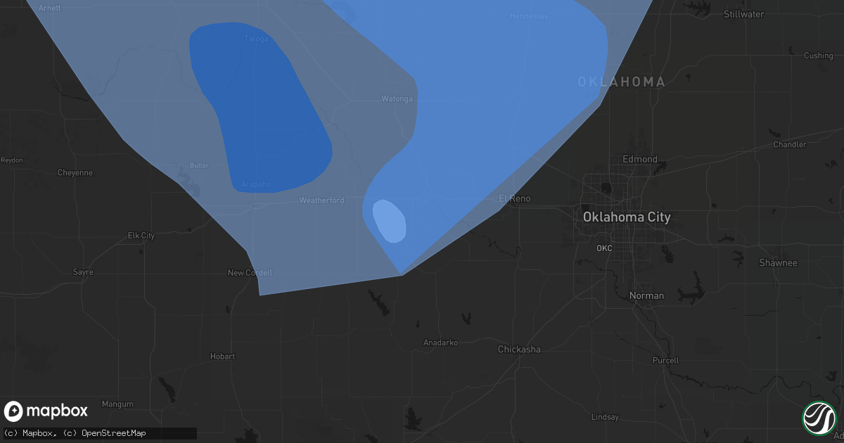 Hail Map in Hinton, OK on June 21, 2026 - HailTrace