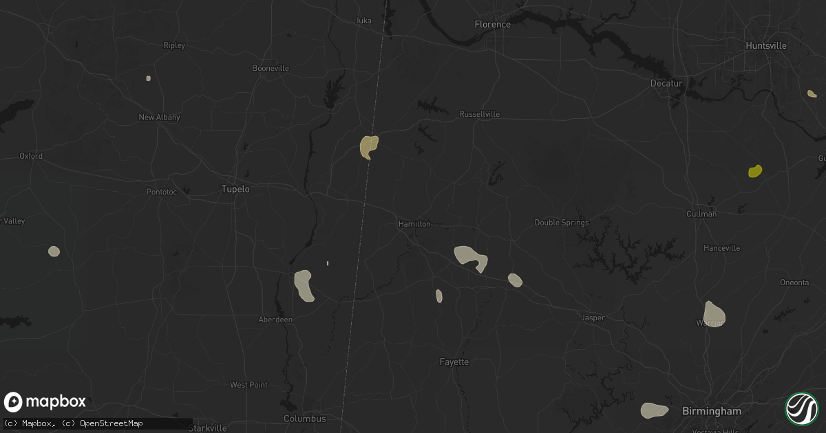 Hail Map in Hamilton, AL on July 1, 2026 - HailTrace