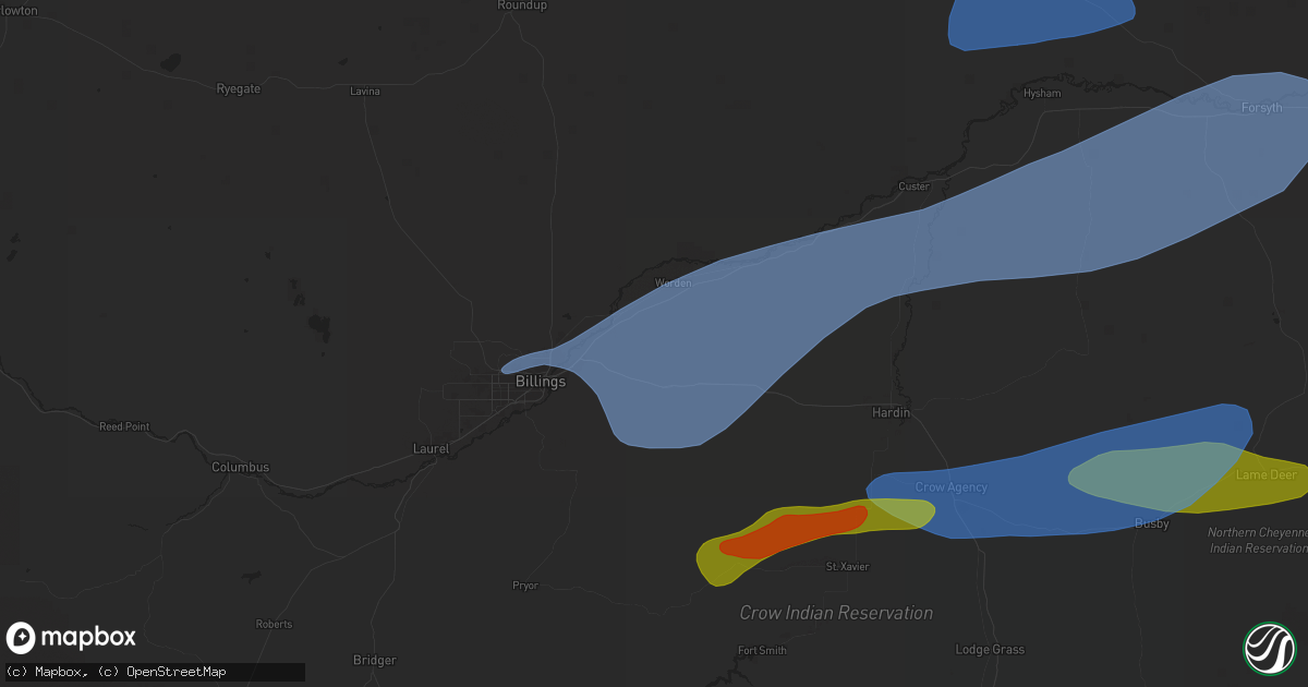 Hail Map in Huntley, MT on July 5, 2025 - HailTrace