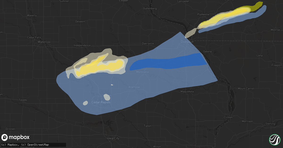 Hail Map in Monticello, IA on July 11, 2025 - HailTrace