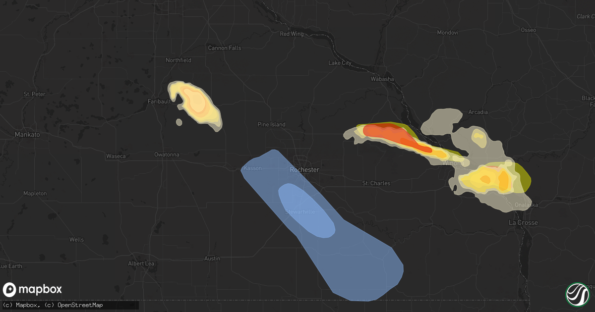 Hail Map in Rochester, MN on July 13, 2024 - HailTrace