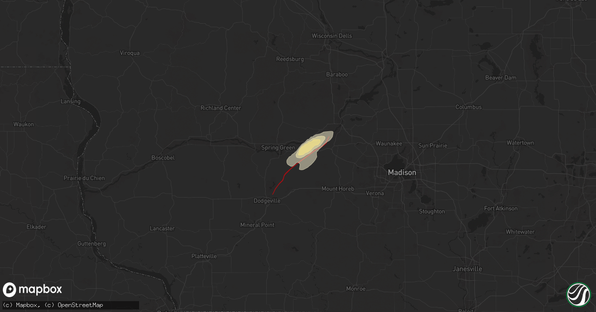 Hail Map in Arena, WI on July 16, 2025 - HailTrace