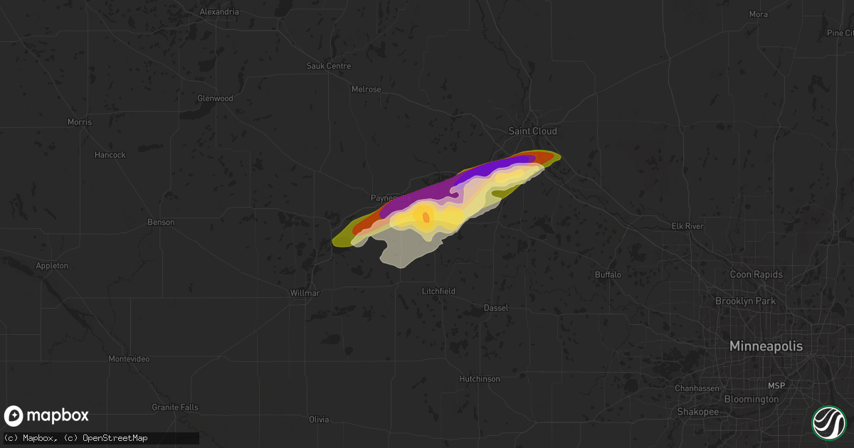 Hail Map in Eden Valley, MN on July 18, 2025 - HailTrace