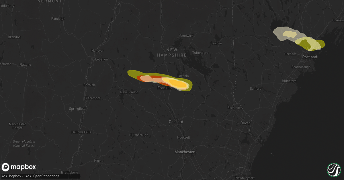 Hail Map in Tilton, NH on July 20, 2025 - HailTrace