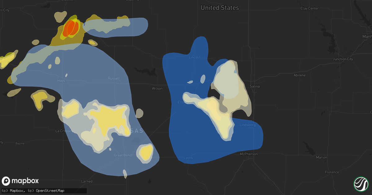 Hail Map in Ellsworth, KS on July 21, 2025 - HailTrace