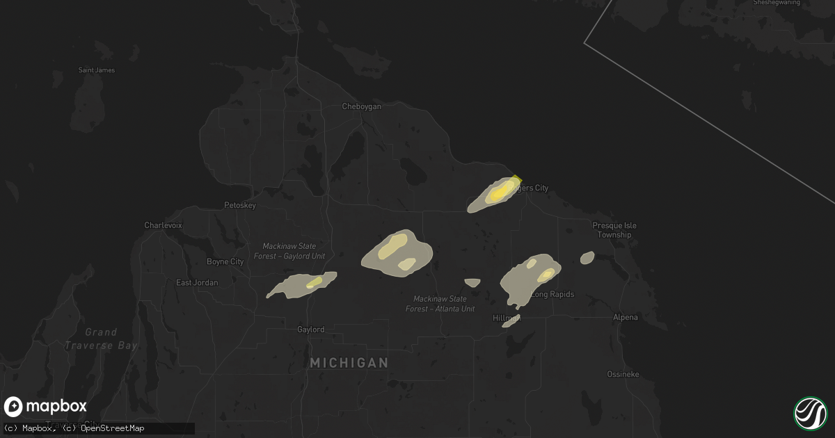 Hail Map in Onaway, MI on July 24, 2025 - HailTrace