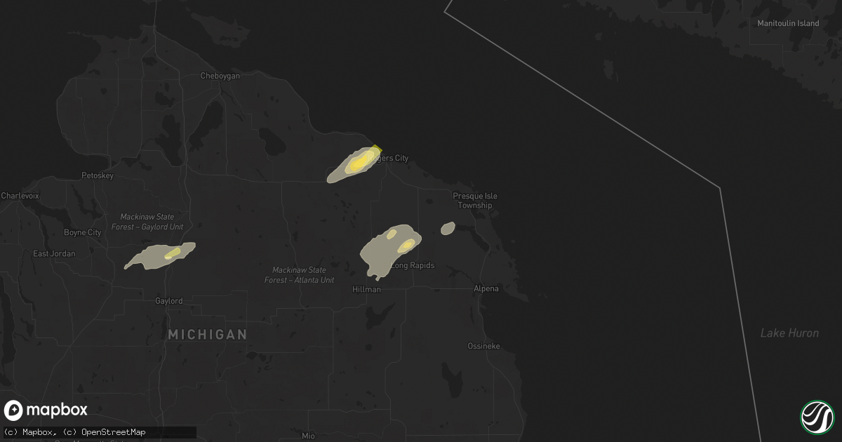 Hail Map in Posen, MI on July 24, 2025 - HailTrace