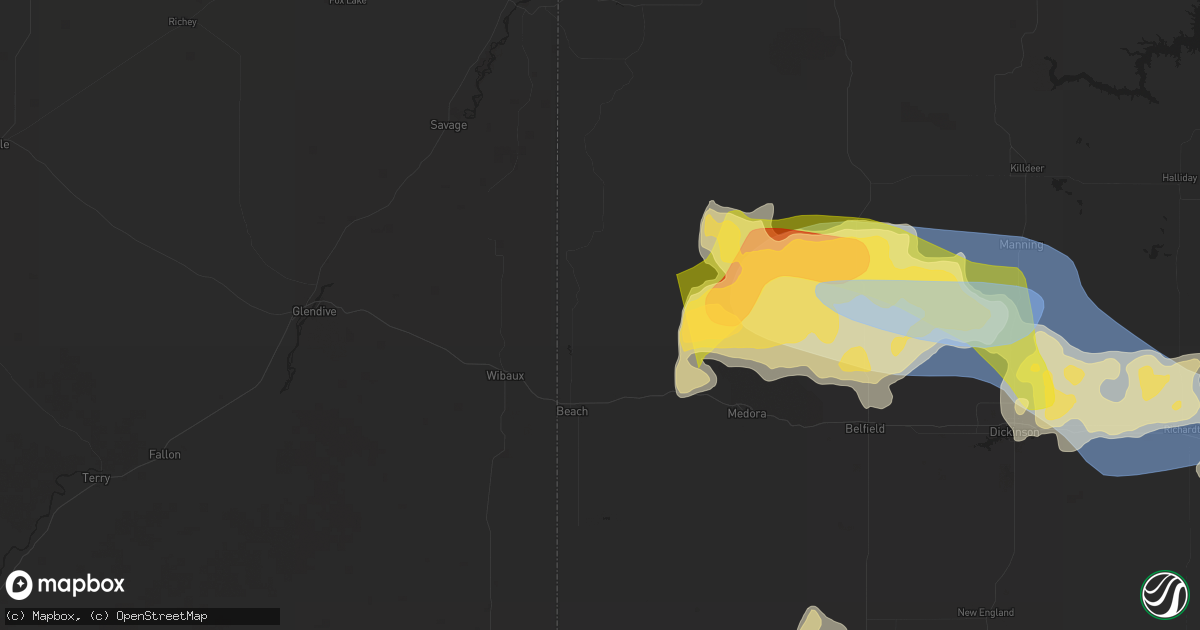 Hail Map in Beach, ND on July 28, 2025 - HailTrace