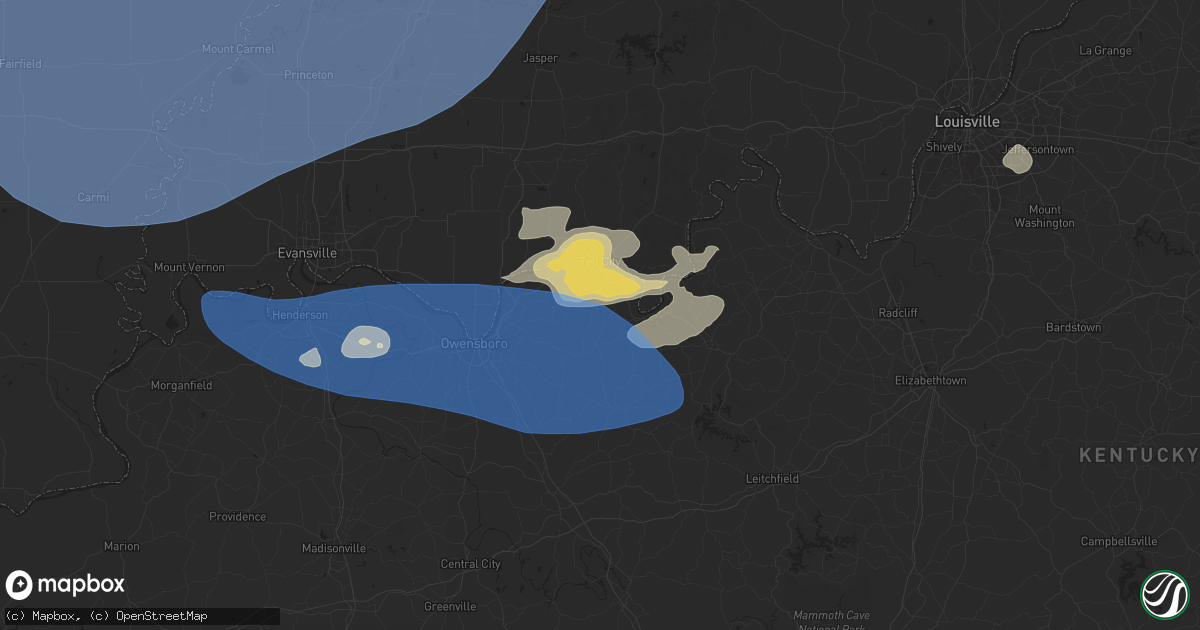 Hail Map in Hawesville, KY on August 1, 2024 - HailTrace