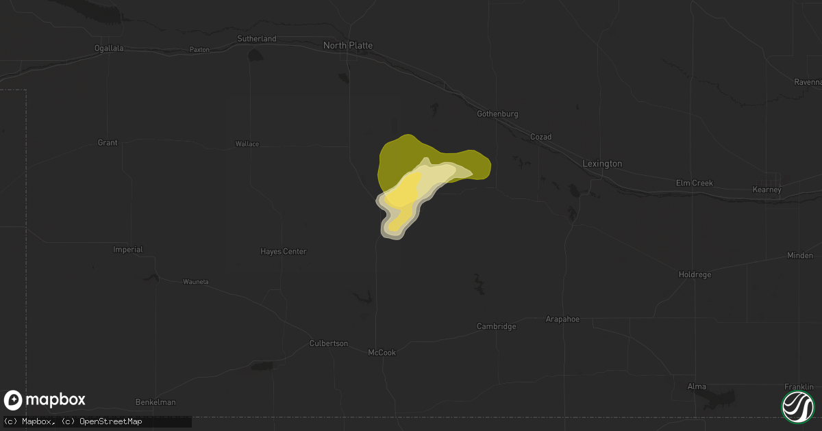 Hail Map in Curtis, NE on August 5, 2025 - HailTrace