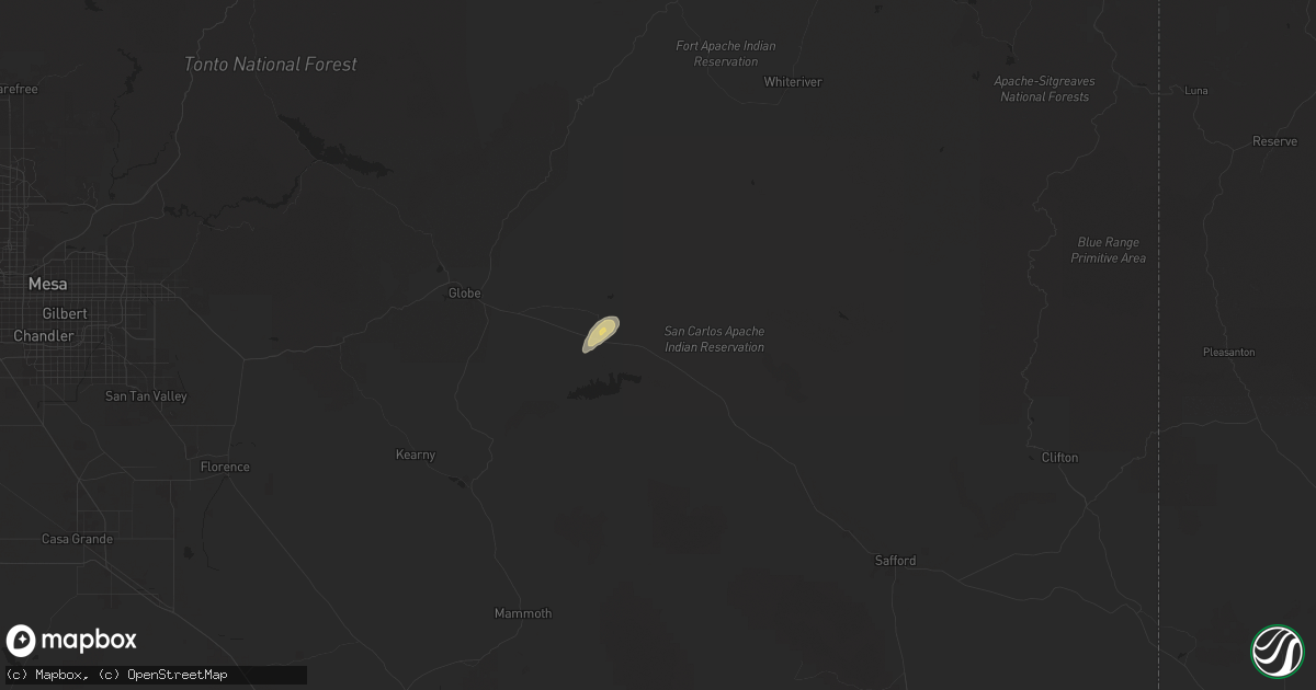 Hail Map in Peridot, AZ on September 12, 2025 - HailTrace