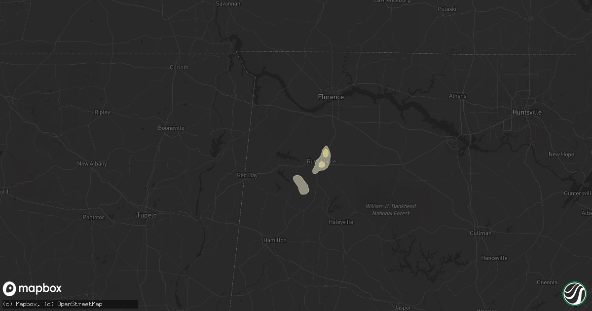 Hail Map in Russellville, AL on September 19, 2025 - HailTrace