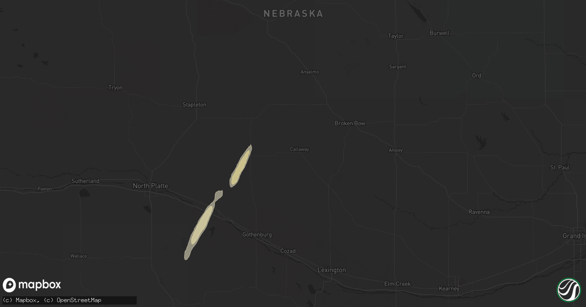Hail Map in Callaway, NE on October 16, 2025 - HailTrace