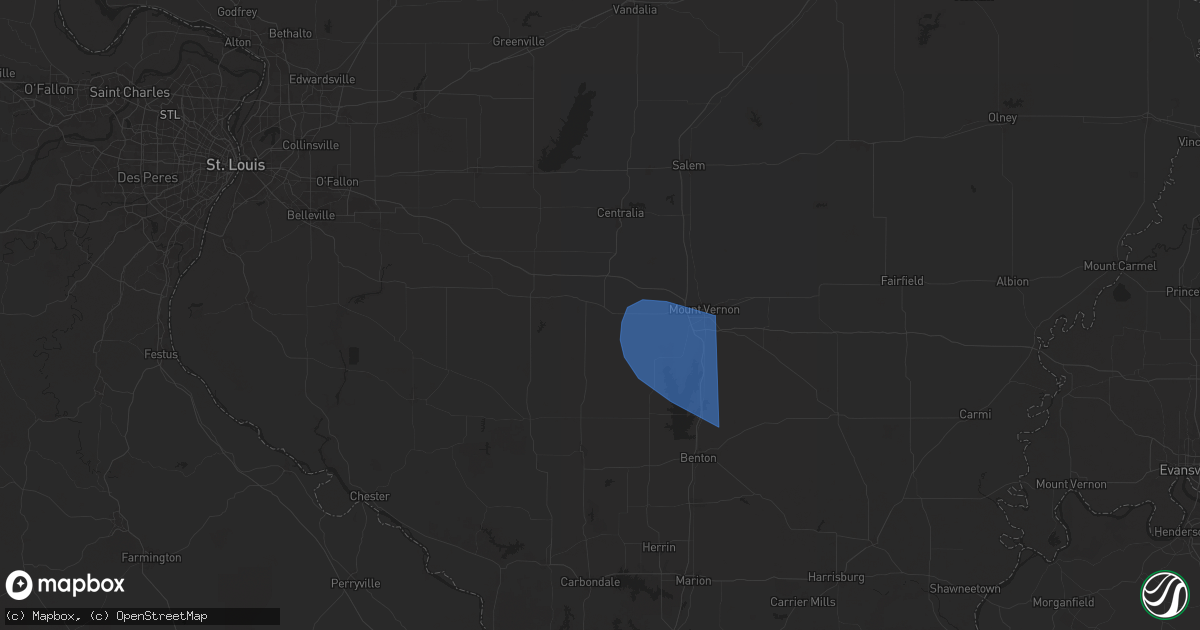 Hail Map in Ashley, IL on October 19, 2025 - HailTrace