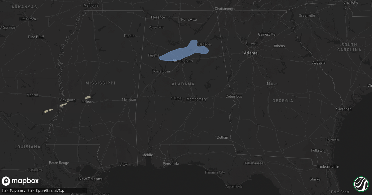 Hail Map in Alabama on November 24, 2025 - HailTrace